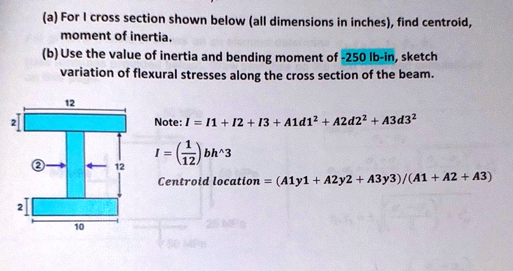 (a) For I cross section shown below (all dimensions in inches), find ...