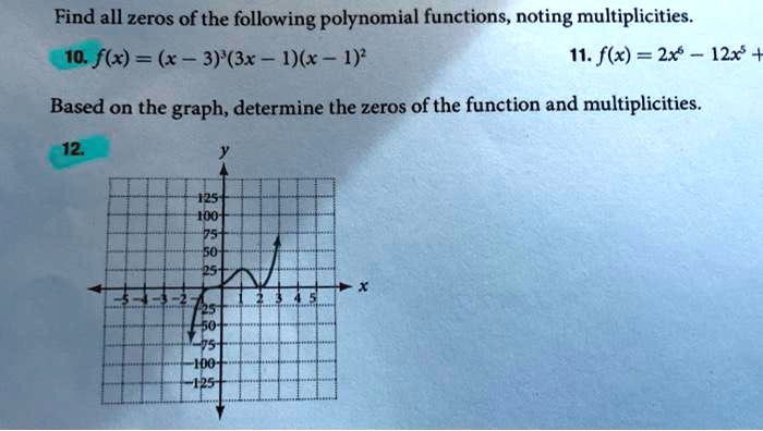 SOLVED: Find all zeros of the following polynomial functions noting multiplicities. 10. f(x ...