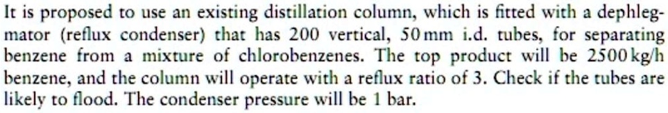 SOLVED: It is proposed to use an existing distillation column, which is ...