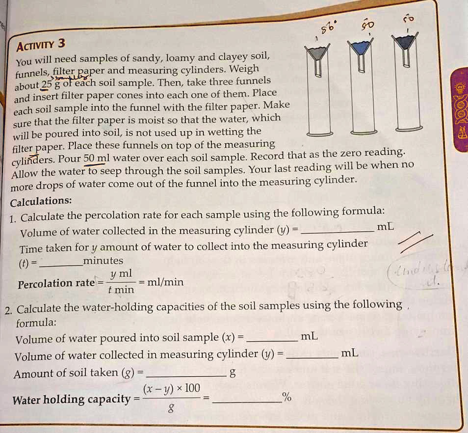 Solved Please Answer The Question 5 6 Activity 3 You Will Need Samples Of Sandy Loamy And 