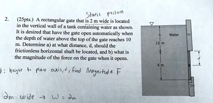 (25pts.) A rectangular gate that is 2 m wide is located in the vertical wall of a tank ...