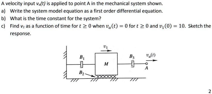 A velocity input va(t) is applied to point A in the mechanical system ...