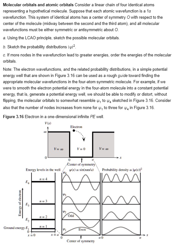 SOLVED: Molecular orbitaba and atomic orbital Consider linear chain of four identica atoms ...
