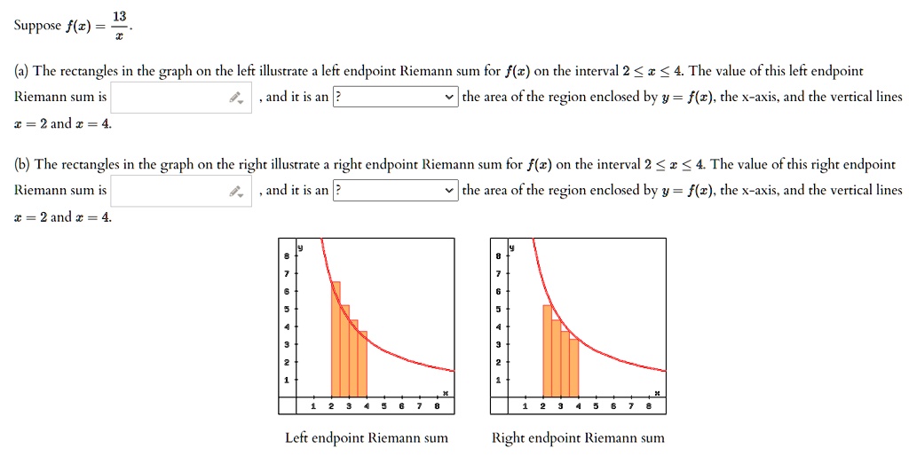 (a) The rectangles in the graph on the left illustrate a left endpoint Riemann sum for f(x) on ...