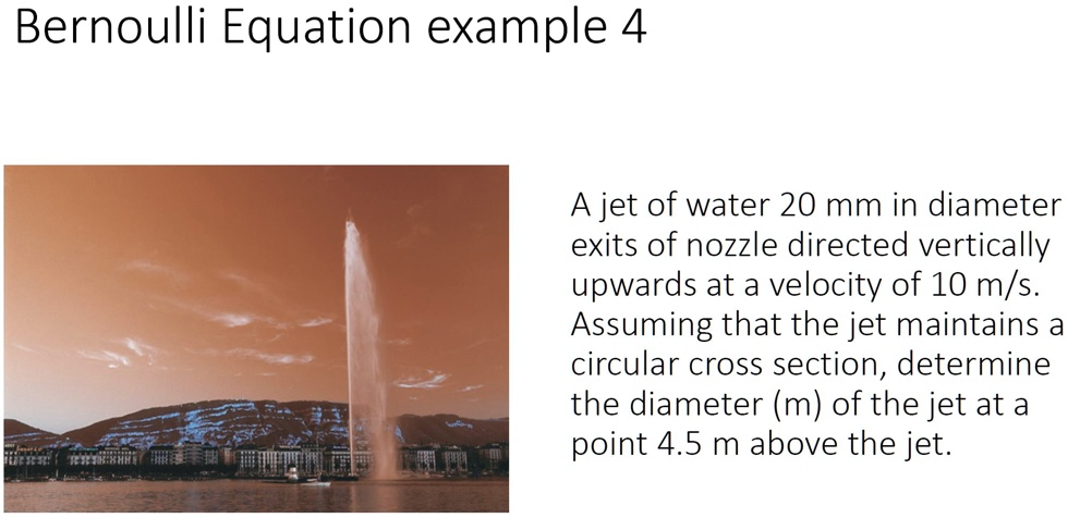 Bernoulli Equation example 4 A jet of water 20 mm in diameter exits of ...
