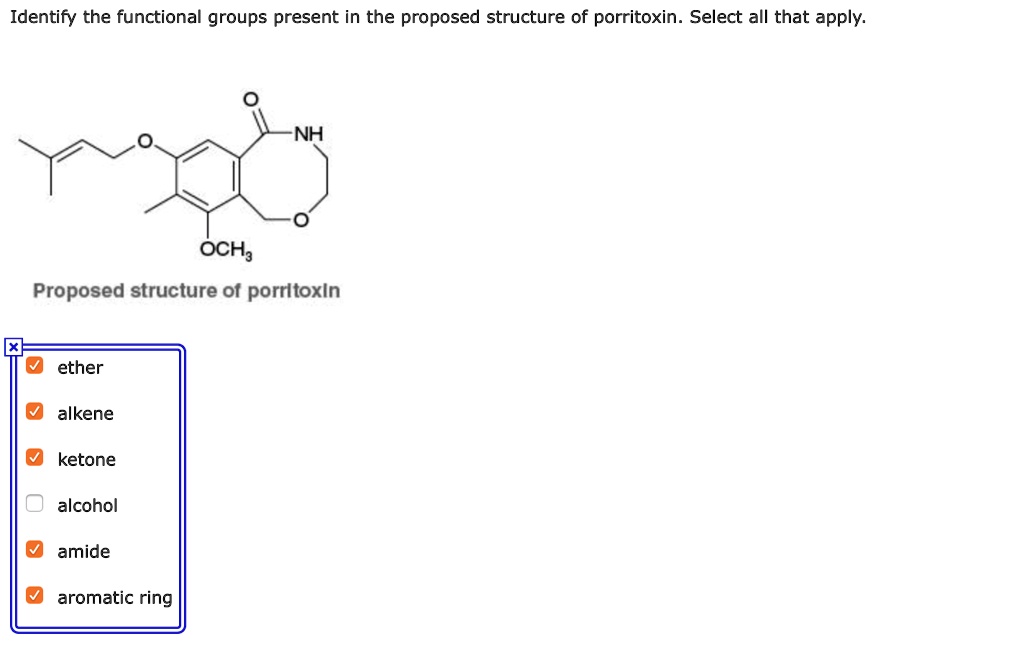[GET ANSWER] Identify the functional groups present in the proposed ...