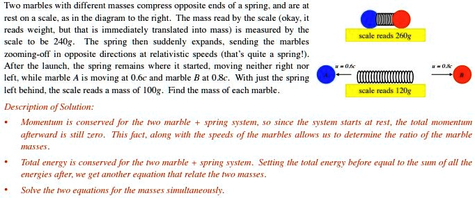 SOLVED: Two marbles with different masses compress opposite ends of a ...