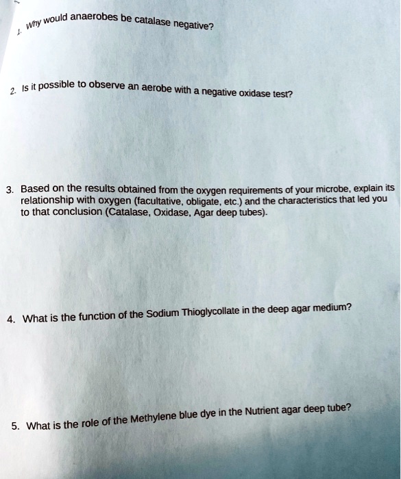 SOLVED: Would anaerobes be why catalase negative? Is it possible to ...