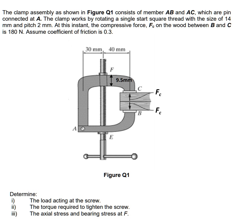 SOLVED: The clamp assembly, as shown in Figure Q1, consists of members ...