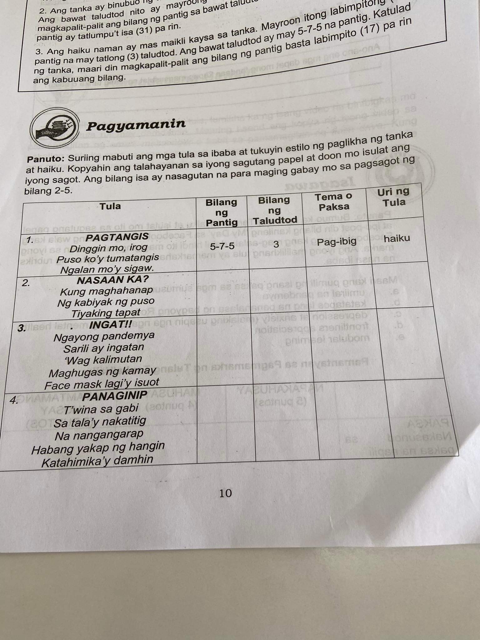 SOLVED: 2. Ang tanka ay binubuo is mayroury ay talu Ang bawat taludtod ...