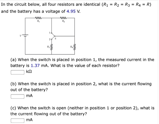 SOLVED: In the circuit below, all four resistors are identical (R1 Rz R3 = R4 = R) and the ...