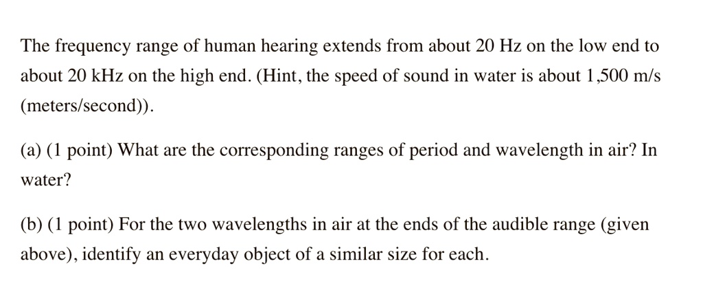 SOLVED: The frequency range of human hearing extends from about 20 Hz ...
