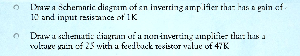 SOLVED: Draw a schematic diagram of an inverting amplifier that has a ...