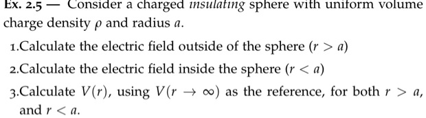 SOLVED: Charge density p and radius a. 1. Calculate the electric field outside of the sphere (r ...