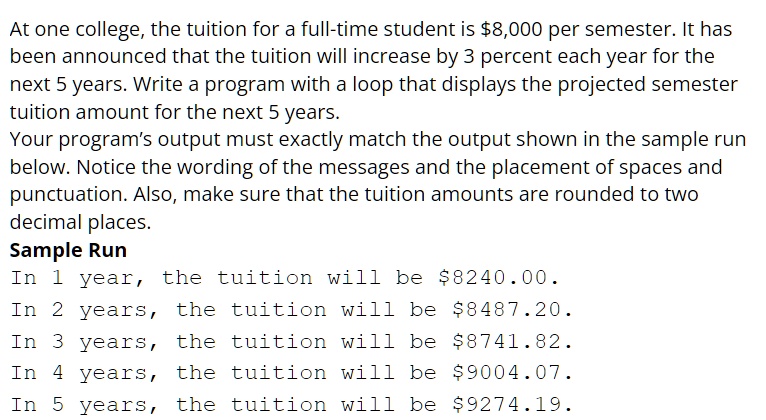 at one college the tuition for a full time student is 8000 per semester ...