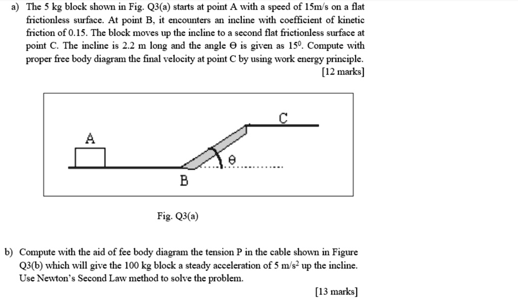 SOLVED: The 1 kg block shown in Fig: Q3(a) starts at point A with a ...