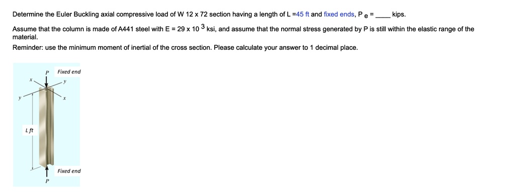 SOLVED: Determine the Euler Buckling axial compressive load of W 12 x 72 section having a length ...