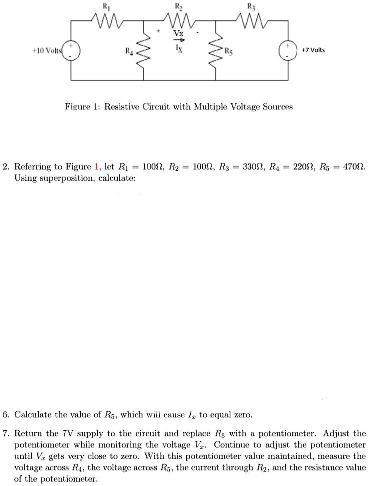 SOLVED: R. Ra +10V Ix +7V Figure 1: Resistive Circuit with Multiple Voltage Sources 2. Referring ...