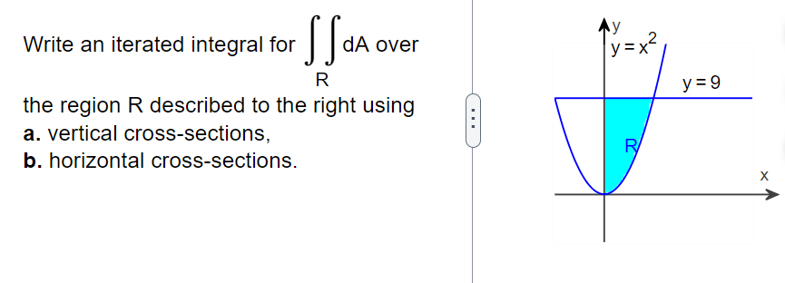 Write an iterated integral for ∬R d A over the region R described to ...