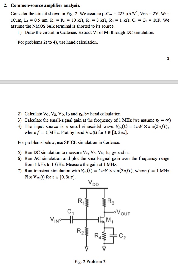 2 common source amplifier analysis consider the circuit shown in fig2we assume ncox 225 av2vpn2v ...