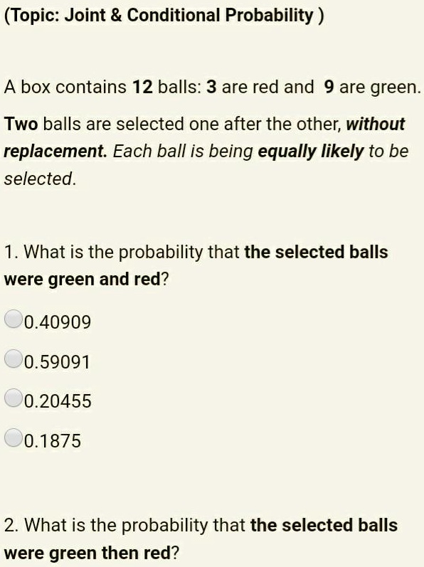 topic joint conditional probability box contains 12 balls 3 are red and ...