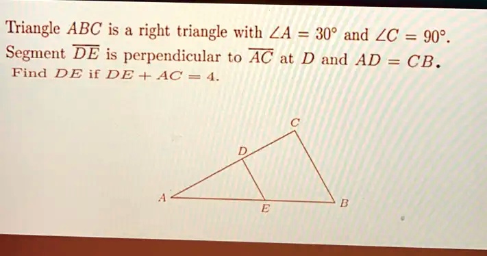 Triangle ABC is a right triangle with ∠ A = 30^∘ and ∠ C = 90^∘ ...