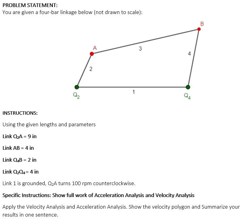 SOLVED: Show full work of Acceleration Analysis and Velocity Analysis. "the angle between link 1 ...