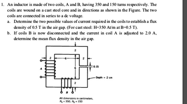 SOLVED: An inductor is made of two coils, A and B, having 350 and 150 ...