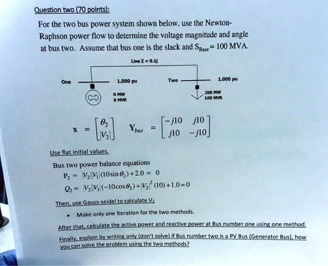 Solved Question Two 70 Points For The Two Bus Power System Shown Below Use The Newton