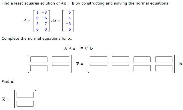 SOLVED: Find least squares solution of Ax b by constructing and solving the normal equations ...