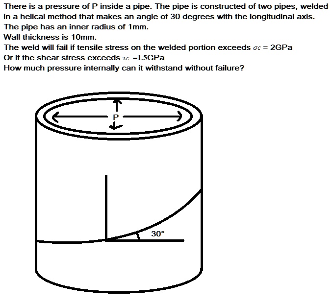 There is a pressure of P inside a pipe. The pipe is constructed of two pipes, welded in a ...