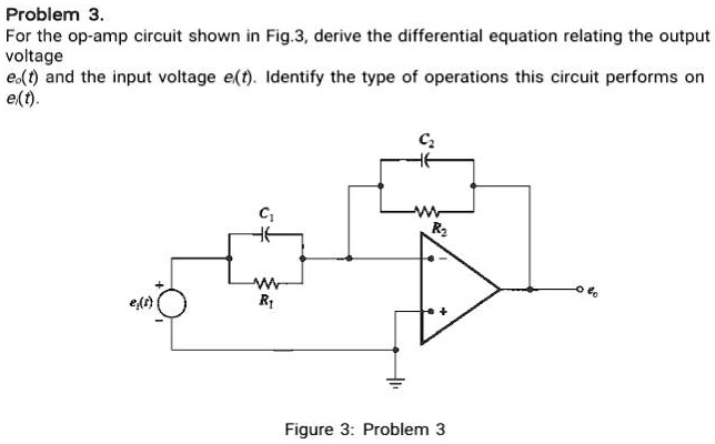 SOLVED: Problem 3: For the op-amp circuit shown in Fig. 3, derive the differential equation ...