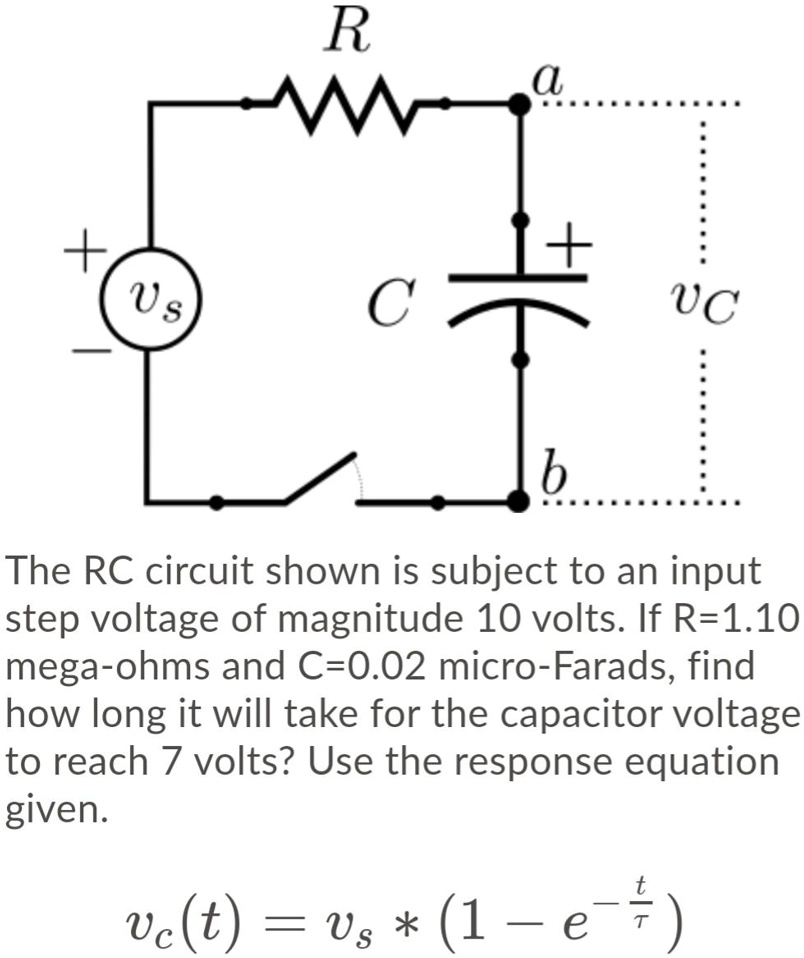 R a + + Us C VC b The RC circuit shown is subject to an input step ...