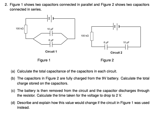 SOLVED: Figure 1 shows two capacitors connected in parallel and Figure ...