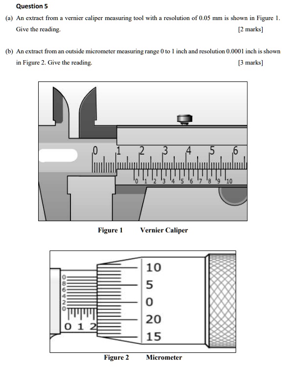 Question 5 (a) An extract from a vernier caliper measuring tool with a ...