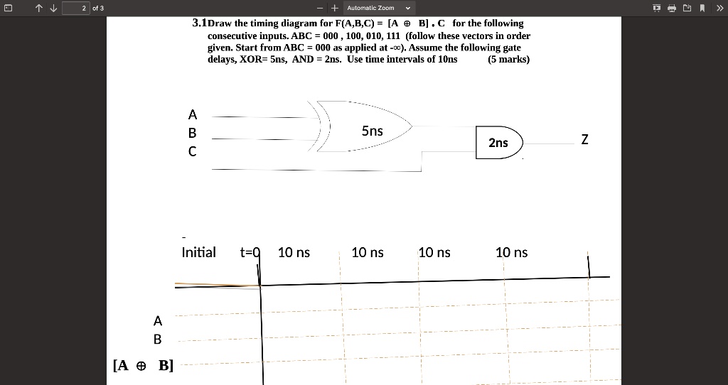 3.1Draw the timing diagram for F(A,B,C) = [A ⊕B] . C for the following ...