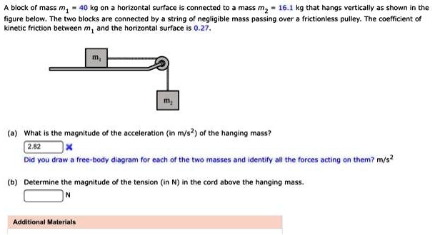 SOLVED: Block A weighs 40 kg on a horizontal surface connected to Block B, which weighs 5 kg and ...