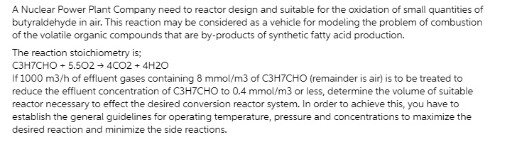 SOLVED: A Nuclear Power Plant Company needs a reactor design suitable ...