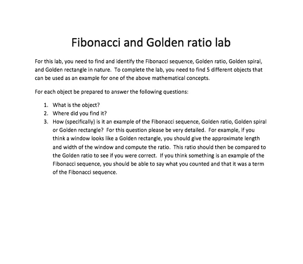 SOLVED:Fibonacci and Golden ratio lab For this lab; You need finc and ...