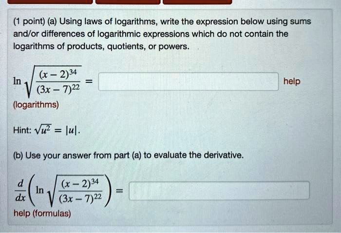 point a using laws of logarithms write the expression below using sums andor differences of ...