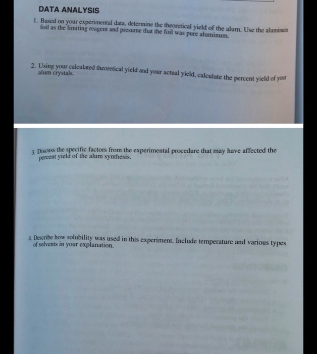 SOLVED: DATA ANALYSIS Based on %our €xperimental data; determine the ...