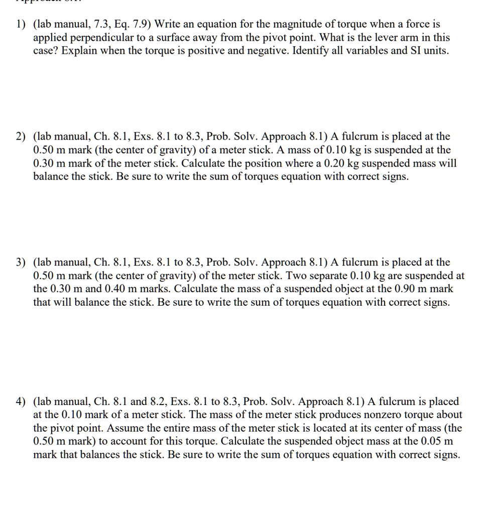 1) (lab manual, 7.3, Eq: 7.9) Write an equation for the magnitude of ...