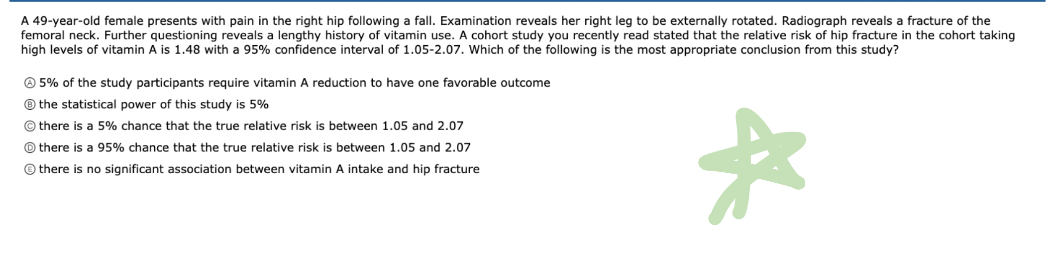 A 49-year-old female presents with pain in the right hip following a ...