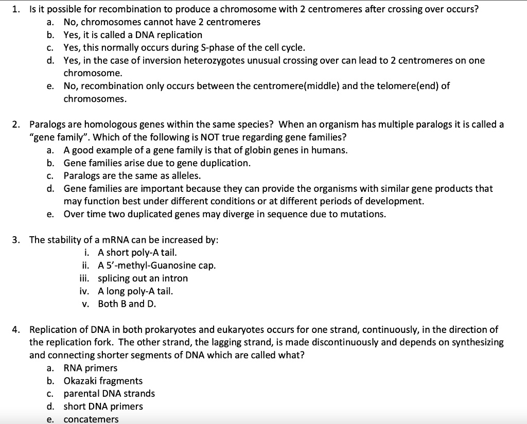 SOLVED: Is it possible for recombination to produce a chromosome with 2 ...