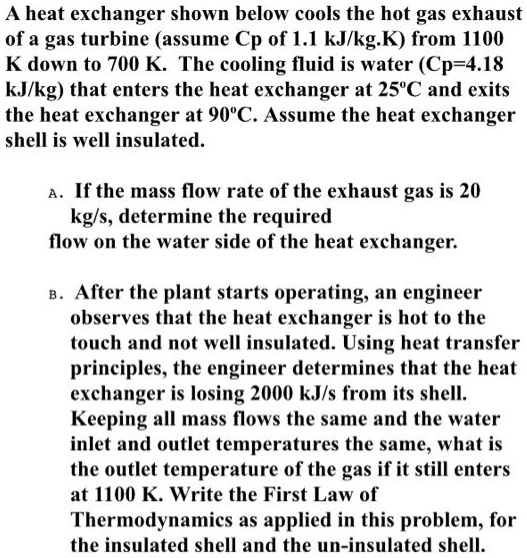 a heat exchanger shown below cools the hot gas exhaust of a gas ...