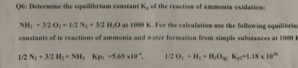 determine the equilibrium constant kp of the reaction of ammonia ...