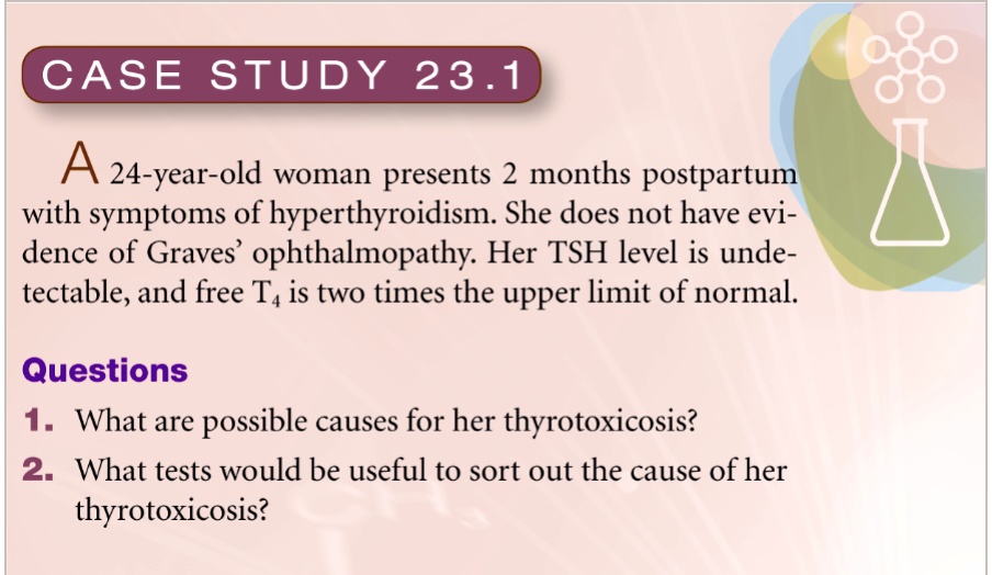 SOLVED: A 24-year-old woman presents 2 months postpartum with symptoms of hyperthyroidism. She ...
