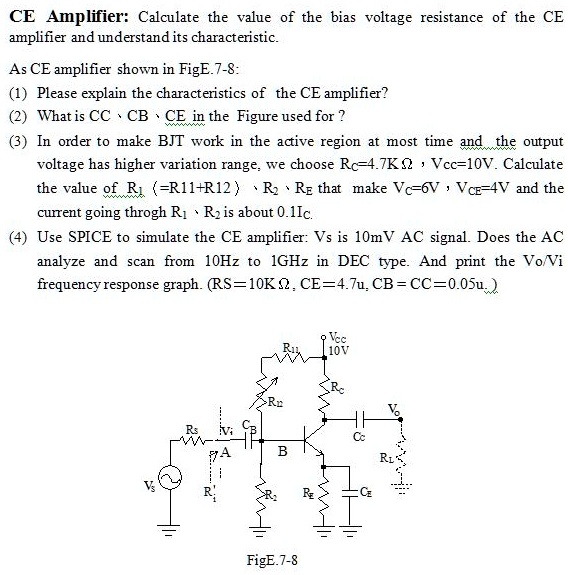CE Amplifier: Calculate the value of the bias voltage resistance of the ...
