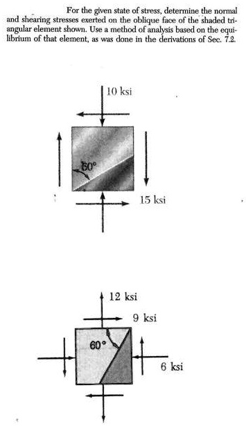 for the given state of stress determine the normal and shearing ...