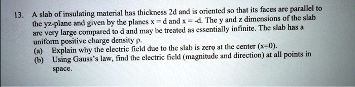 SOLVED: A slab of insulating material has thickness 2d and is oriented ...